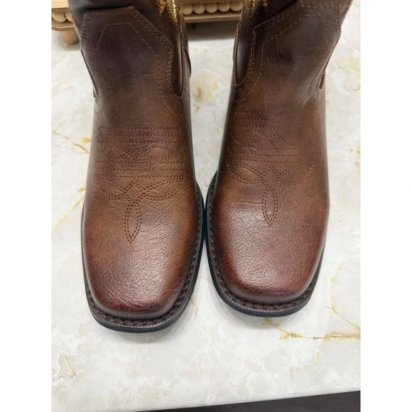 IUV Wandering Western Dark Brown Embroidered Square Toe Cowboy Boots ...